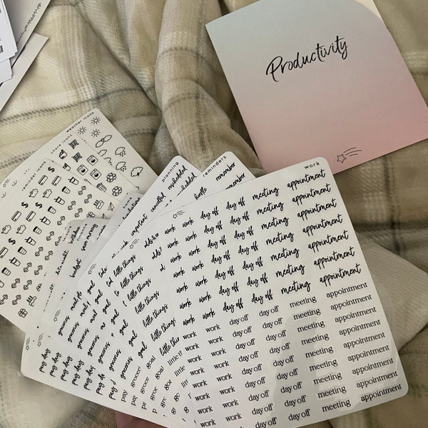 Productivity - Black Clear Print - Planner Stickers - Functional ...