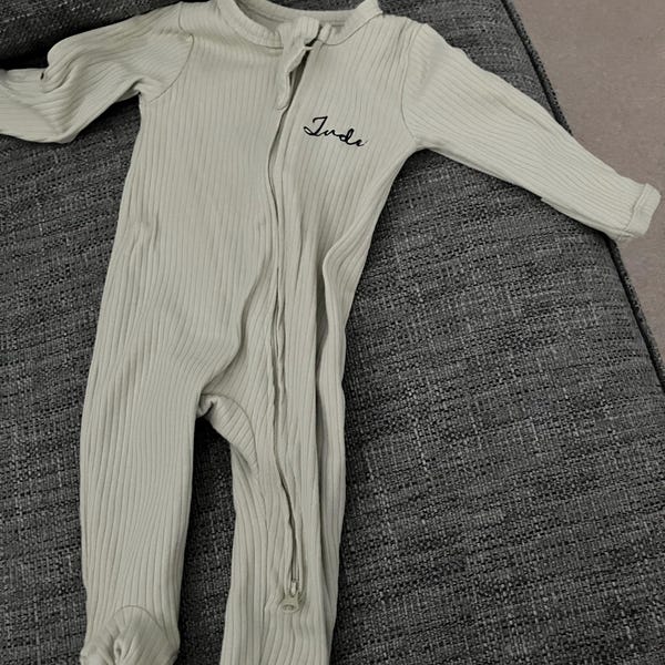 Personalised Kids Organic Ribbed Cotton Zip-up Baby Romper ...