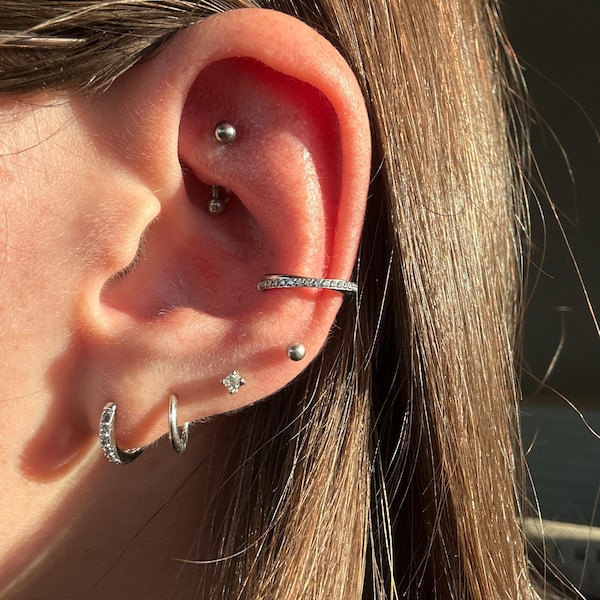 14K Solid Gold Vertical Helix Piercing/hidden Rook Dangle Earring ...