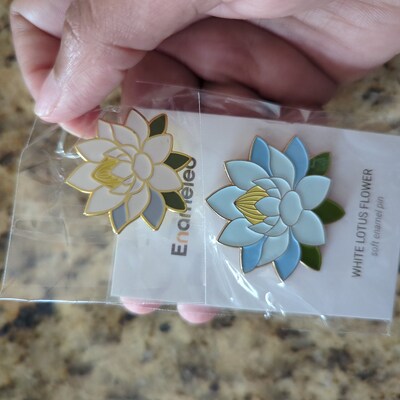 White Lotus Flower Enamel Lapel Pin - Etsy