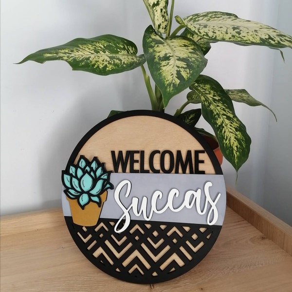 Welcome Succas Sign, Welcome Sign SVG, Boho Door Decor SVG, Succulent ...