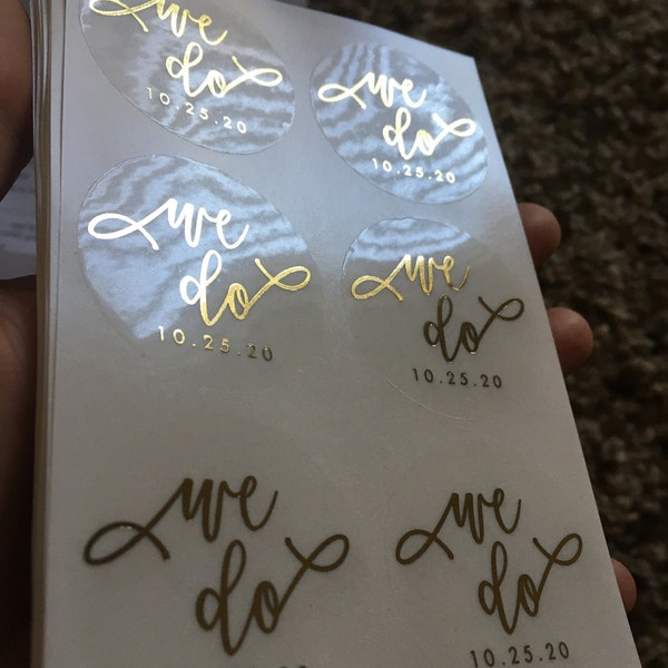 We Do Wedding Sticker – Real Foil Transparent Labels – Round Wedding ...