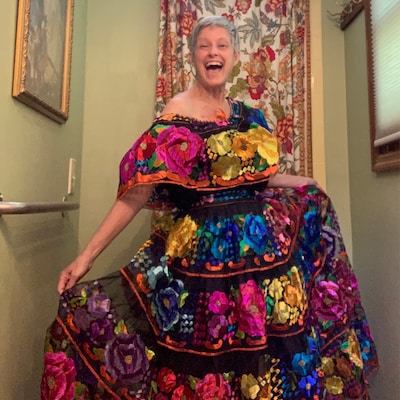 Colorful Chiapas Style Dress. Custom-made Hand Embroidered Cultural 2 Piece Outfit. Quinceañera ...