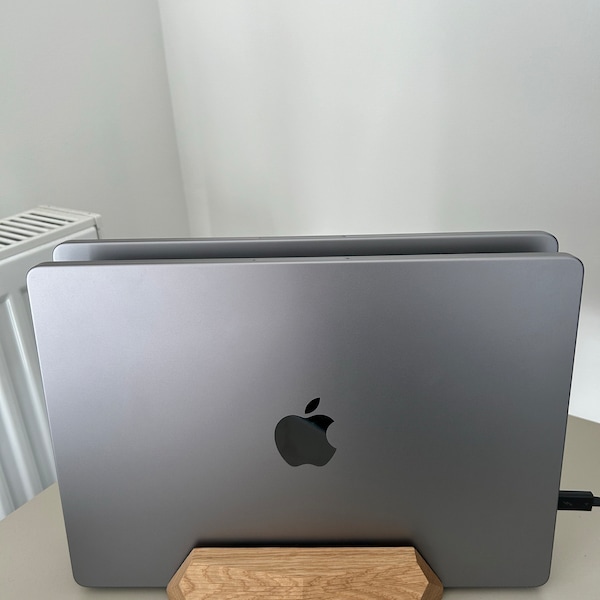 Dual Oak Laptop Stand: Vertical MacBook Dock, Desk Organizer - Etsy
