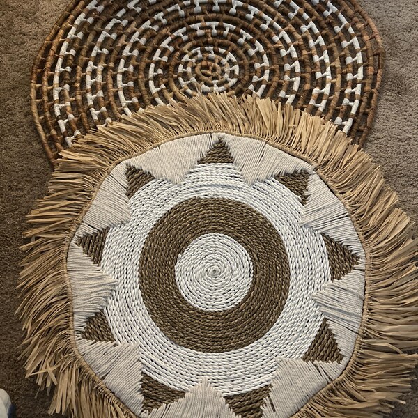 Natural Raffia Placemat, Raffia Fringe Placemat, Round Fringe Placemat ...