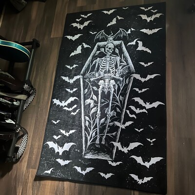 Bat Skull Skeleton Coffin Shrine Area Rug-coffin Rug-skull - Etsy