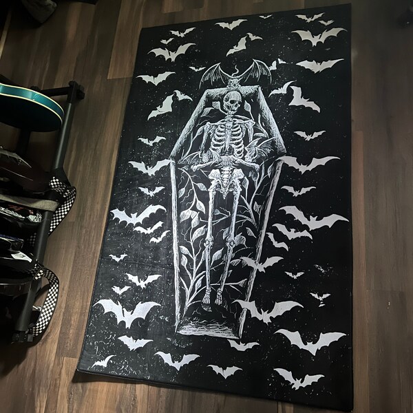 Bat Skull Skeleton Coffin Shrine Area Rug-coffin Rug-skull Rug-gothic ...