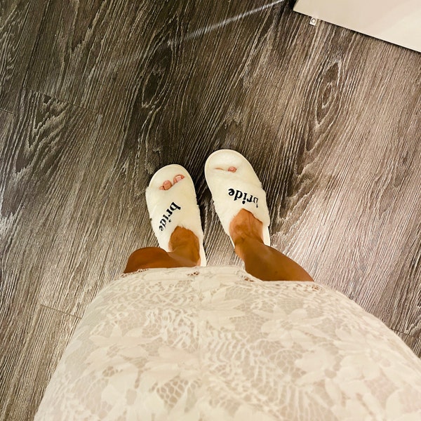 Fuzzy Bride Slippers | Bride's Babes Soft Bachelorette Party Slippers ...