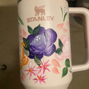Painted Stanley 40oz Rose Quartz Tumbler, Floral Design Painted Stanley ...