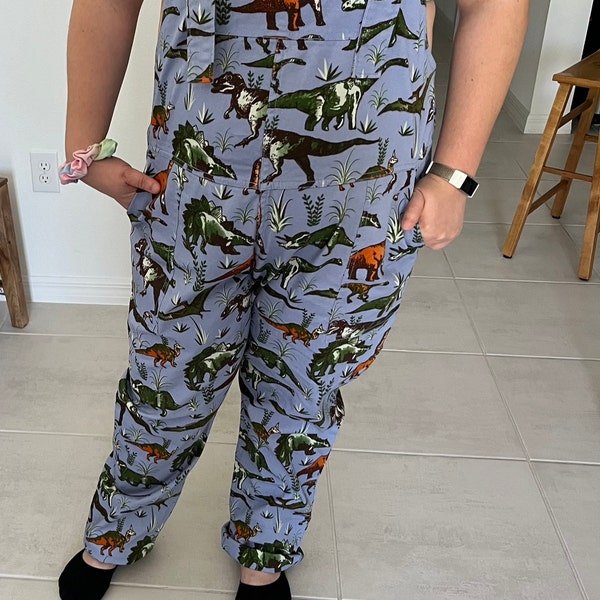 Run & Fly, Dungarees, Dinosaur Print, Grey, Unisex, Overalls, Festivals ...
