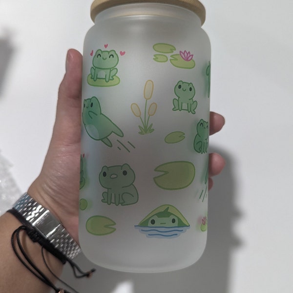 16oz Glass Cup/ Frogs / Kawaii / Glass Cup With Lid/ - Etsy