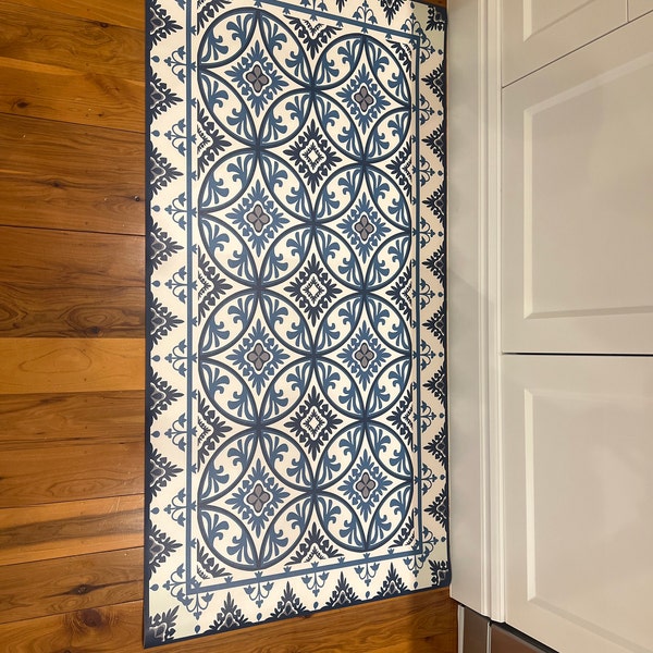 Barcelona Navy Vinyl Mat, Comfort Mat, Tiles Art, Floor Rug, Kitchen ...