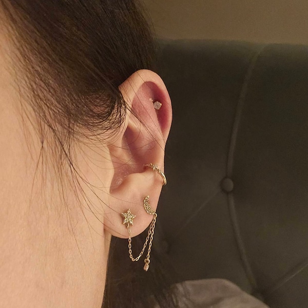 14K Gold Diamond Ear Cuff, Three Diamond, Non-piercing, Ear Wrap, Gold ...