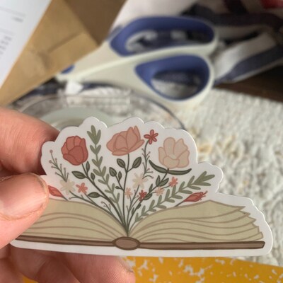Floral Book Sticker / Open Book Sticker / Reading Sticker / - Etsy