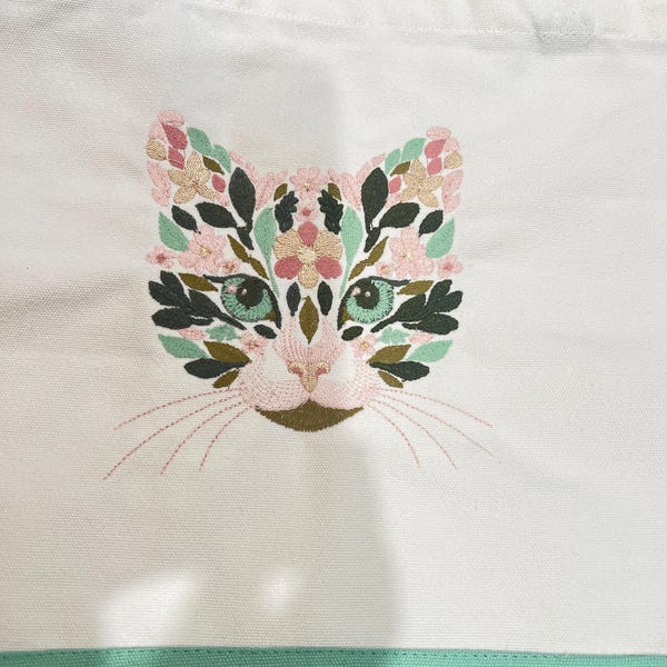 Floral Cat Machine Embroidery Design: Cute Animal Face for Sweatshirts ...
