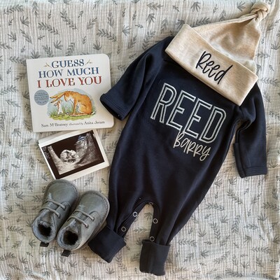 Personalized Navy Blue and Beige Newborn Outfit Coming Home - Etsy