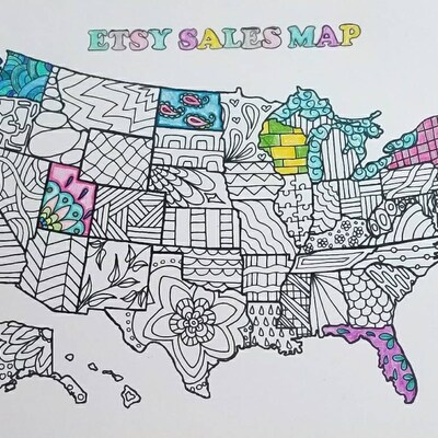 United States America Map Kids Adult Coloring Etsy Sales Book Download ...