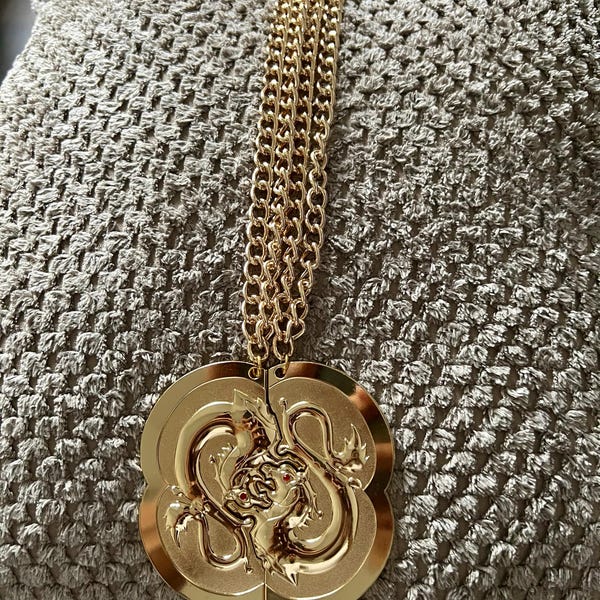 Double Dragon Gold Medallion Cosplay Prop Metal Necklace - Etsy