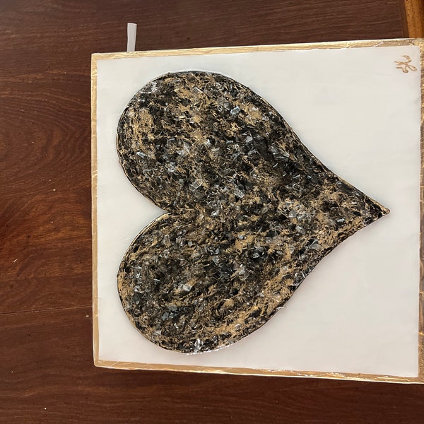 Textured Paint With Glass Heart, Block Art, Glass Art, Resin Art ...