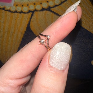 14K Gold swoop Ring, Diamond Ring, Diamond Chevron Ring, V Ring, Curved ...