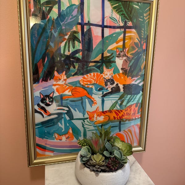 Cats in Bath Art Print, Maximalist Decor, Colorful Eclectic Poster ...
