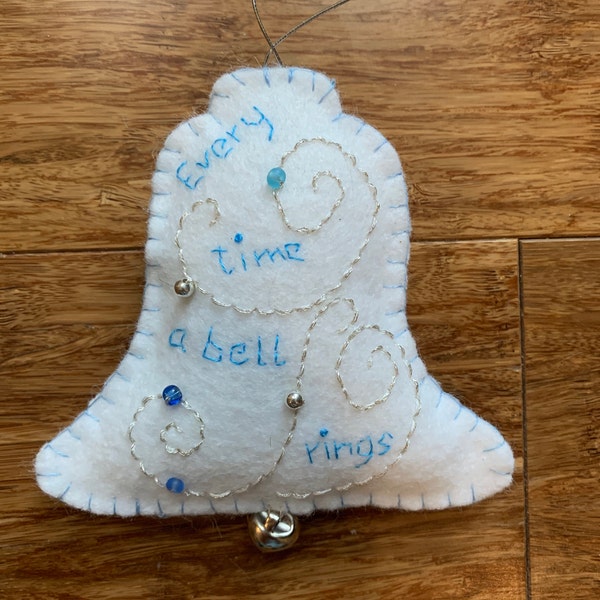Bell Christmas Ornament Kit DIY, Felt Embroidery Sewing Pattern, Wool ...