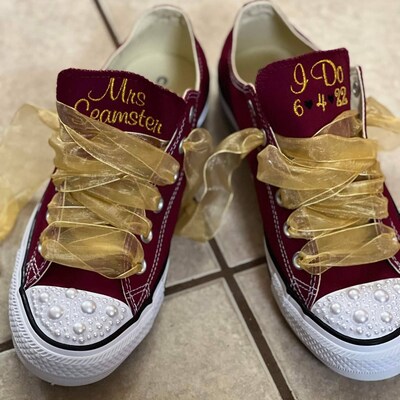 I DO Embroidered Bride Wedding Shoes,pearls, Ribbon Laces, Bling ...