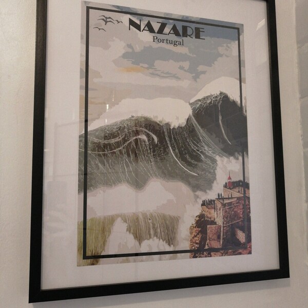 Nazare Print Poster Canvas Portugal Wall Art Nazare Surfing Gift Travel ...