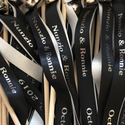 125 Personalized Ribbon Wands, Gray and Blush Wedding Wands, Wedding ...