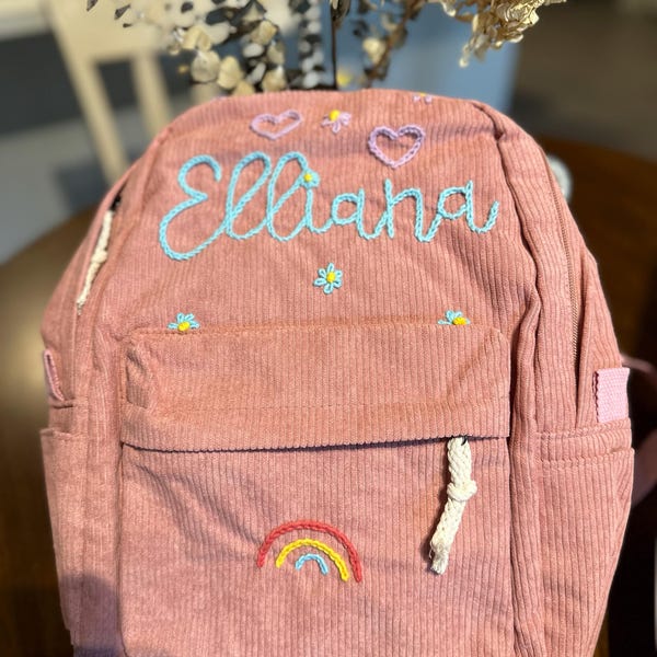 Custom Corduroy Backpack: Personalized Embroidered School Bag for Kids ...