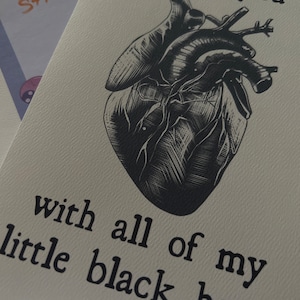 Black Heart Greeting Card Hand Drawn Anniversary Valentines Birthday ...