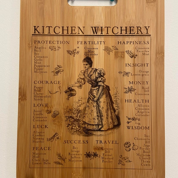 Kitchen Witchery MAGICAL HERBS, Kitchen Witch, Engraved Witch Wood ...