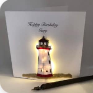 Light up Birthday Card, Lighthouse, Personalised, Handmade Card. Any ...