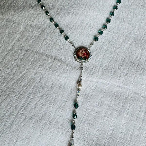 PEACOCK BLUE With ROSETTES Lampwork Rosary/catholic Wedding Bridal ...