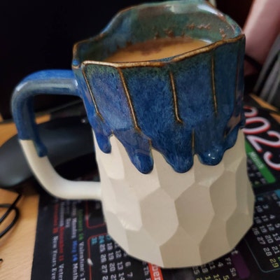 Handmade Ceramic Mug With Blue Drips Drippy Glazed Pottery - Etsy