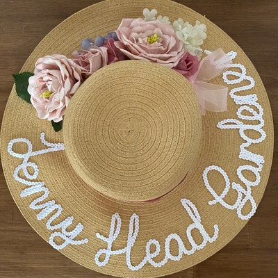 Ladies Childrens Flower Floral Rimmed Sunhat Personalised Straw Hat - Etsy