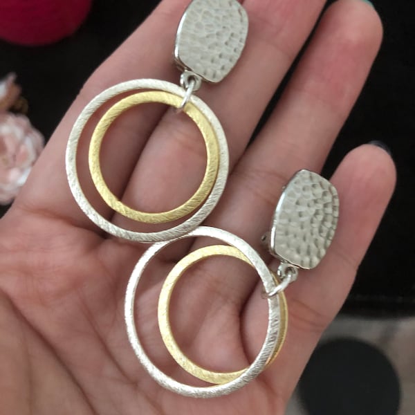 Handmade Gold and Silver Hoop Clip on Earrings for Women, Small, Short ...