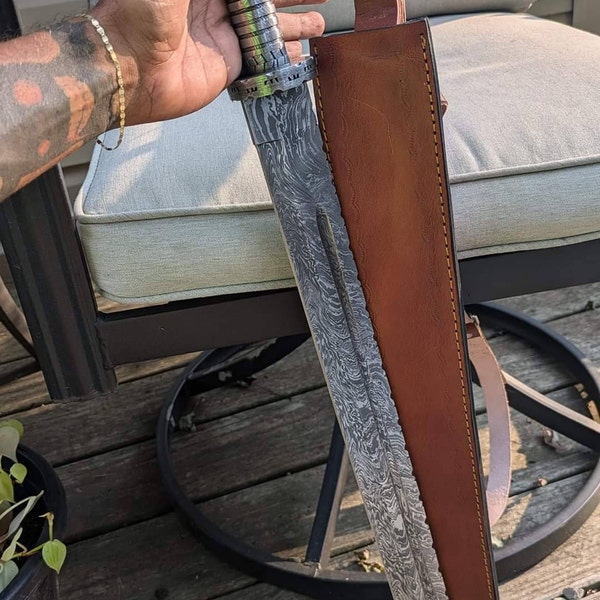 Custom Hand Forged Damascus Steel Blade Medieval Sword, 28" OA - Blood ...