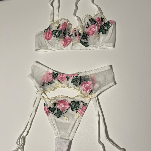 Sheer Pink Mesh Lingerie Set,sheer Bra and Panty,lingerie See Through ...