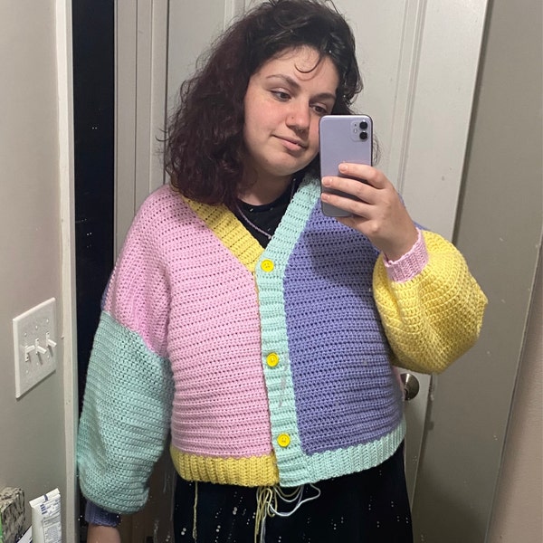 Crochet Colorblock Cardigan Written Crochet Pattern - Beginner-friendly ...