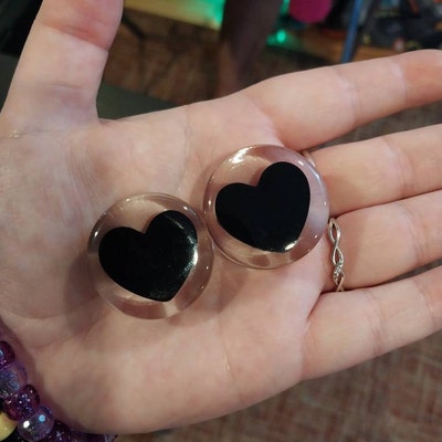 Up to 2 Demeter Inner Love Clear Black Heart Ear Plugs Gauges Extra Big ...