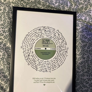 Any Song Lyrics Print Personalised Vinyl Record Our Song Words First ...