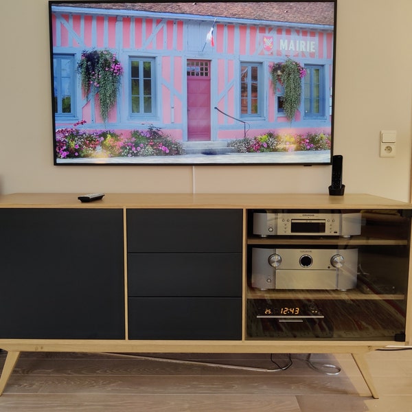HEIM - Large Modern Black Front Sideboard - Stylish MCM Credenza Buffet ...