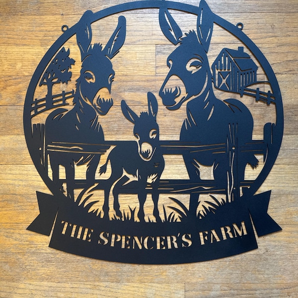Custom Donkey Farm Metal Sign, Donkey Metal Wall Art, Donkey Family ...