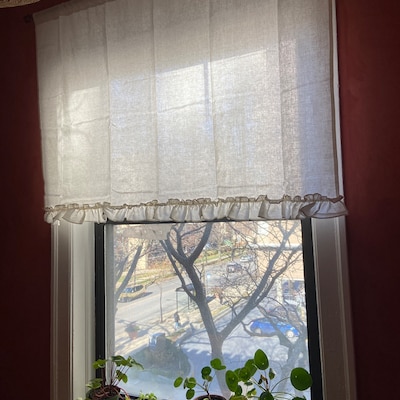 White Linen Gauze Curtain Panel With Ruffle, Boho Window Curtains ...