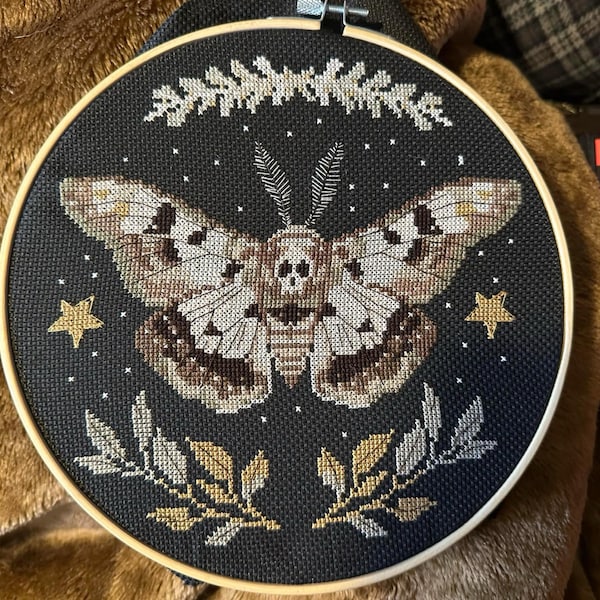 Death Head Moth Cross Stitch Pattern PDF - Black Witch Craft Crescent ...