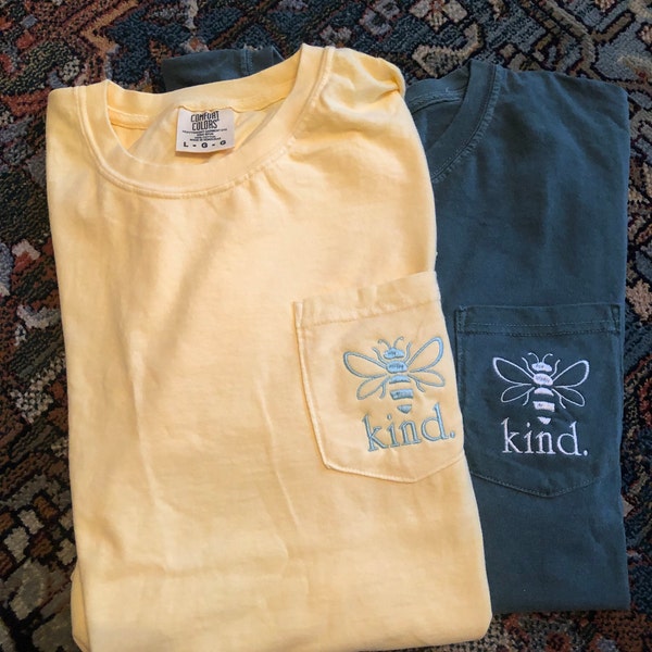 Bee Kind Tee- Comfort Colors Bumblebee Monogram Pocket Tee ...
