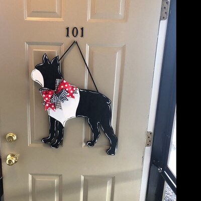 Boston Terrier Door Hanger, Pet Door Decor, Pet Wall Art, Dogs, Terrier ...