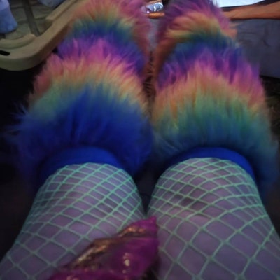 Fluffy Furry Leg Warmers Neon Plain Faux Fur Lots of Colours Rave Punk ...