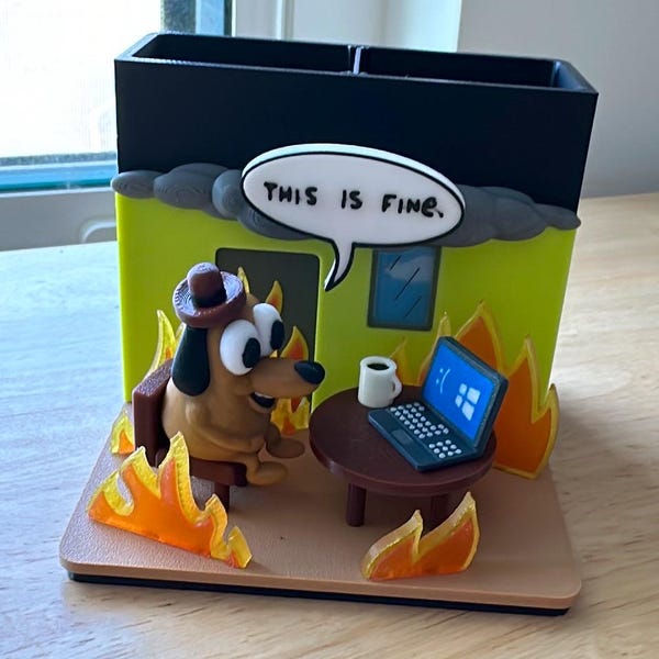 This is Fine Dog Meme Small Desk Organizer Pen Holder - Etsy